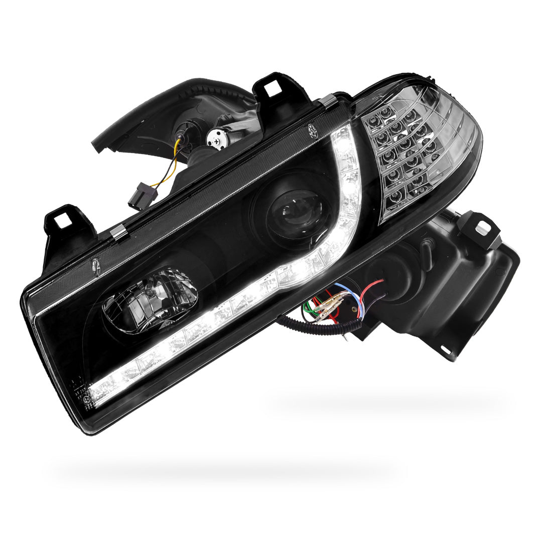 BMW 3 Series E36 (1991 - 1999) Black DRL LED Headlights LH + RH – DMS ...