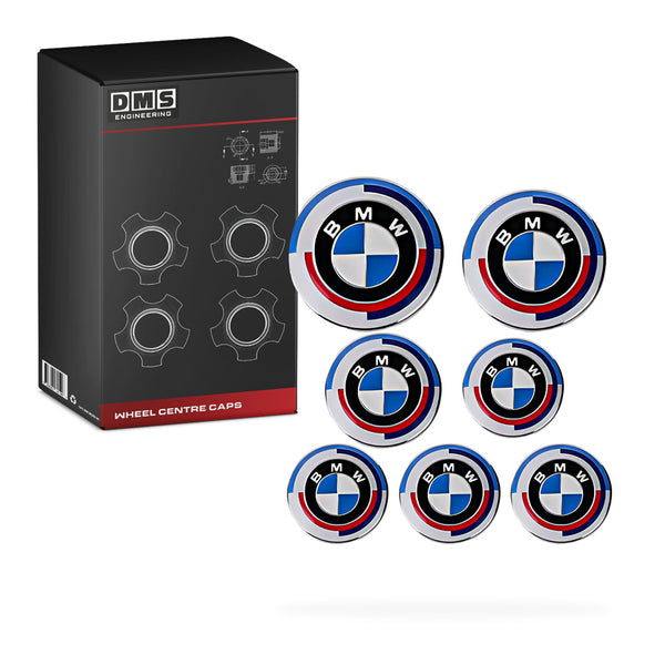 BMW 50th Anniversary 7 Pcs. Boot / Bonnet / Steering Wheel Badges & Wh ...