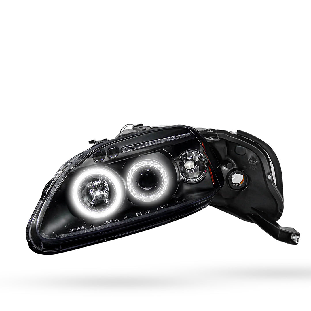 Honda Civic EK (1999 - 2000) Black LED Halo Angel Eyes Projector Headl ...